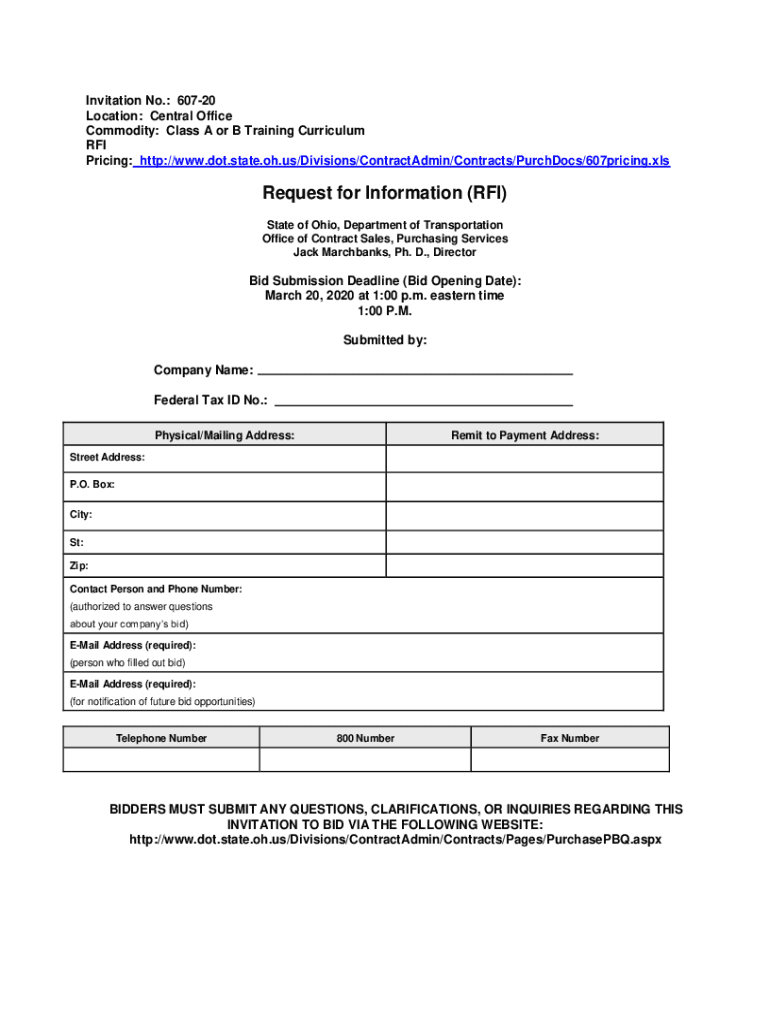 Fillable Online Request for Information (RFI) - Ohio Department of Transportation Fax Email ...