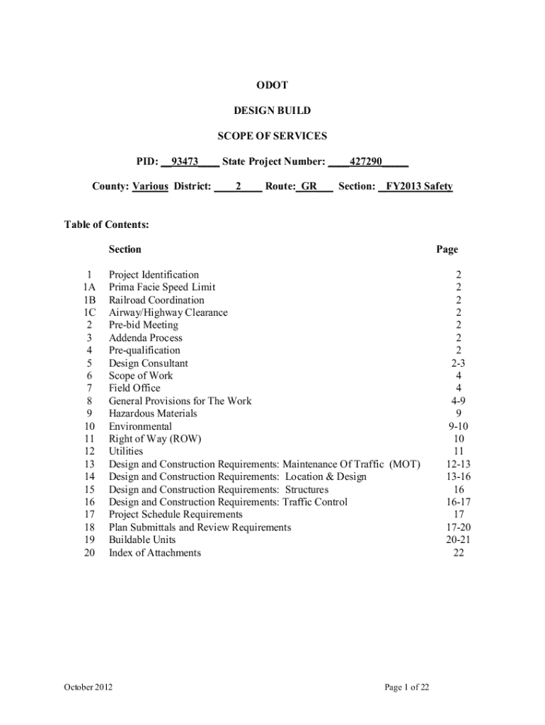 Fillable Online ODOT DESIGN BUILD SCOPE OF SERVICES PID: 93473 State ... Fax Email Print - pdfFiller
