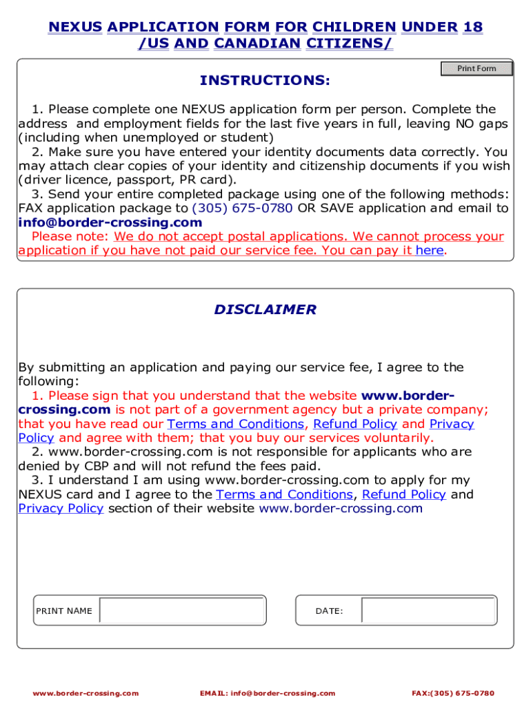 Fillable Online Global Entry Renewal Application Form - NEXUS Fax Email Print - pdfFiller