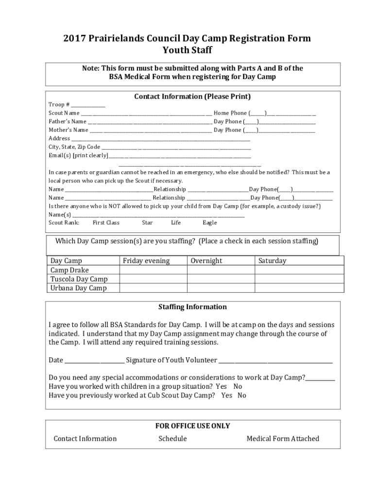 Fillable Online 2017Youth Staff Registration Form Fax Email Print ...