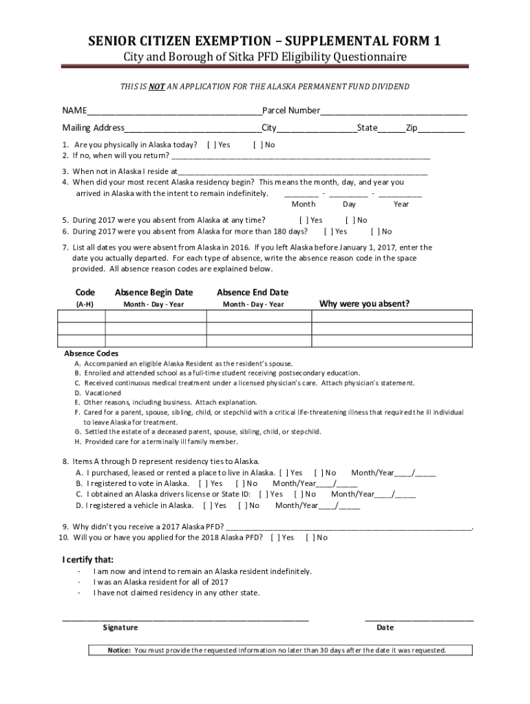 Fillable Online SENIOR CITIZEN EXEMPTIONSUPPLEMENTAL FORM 1 City and ... Fax Email Print - pdfFiller