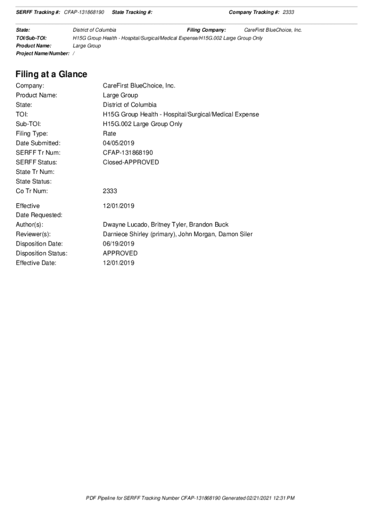 Fillable Online SERFF Tracking #: CFAP-131868190 Fax Email Print ...