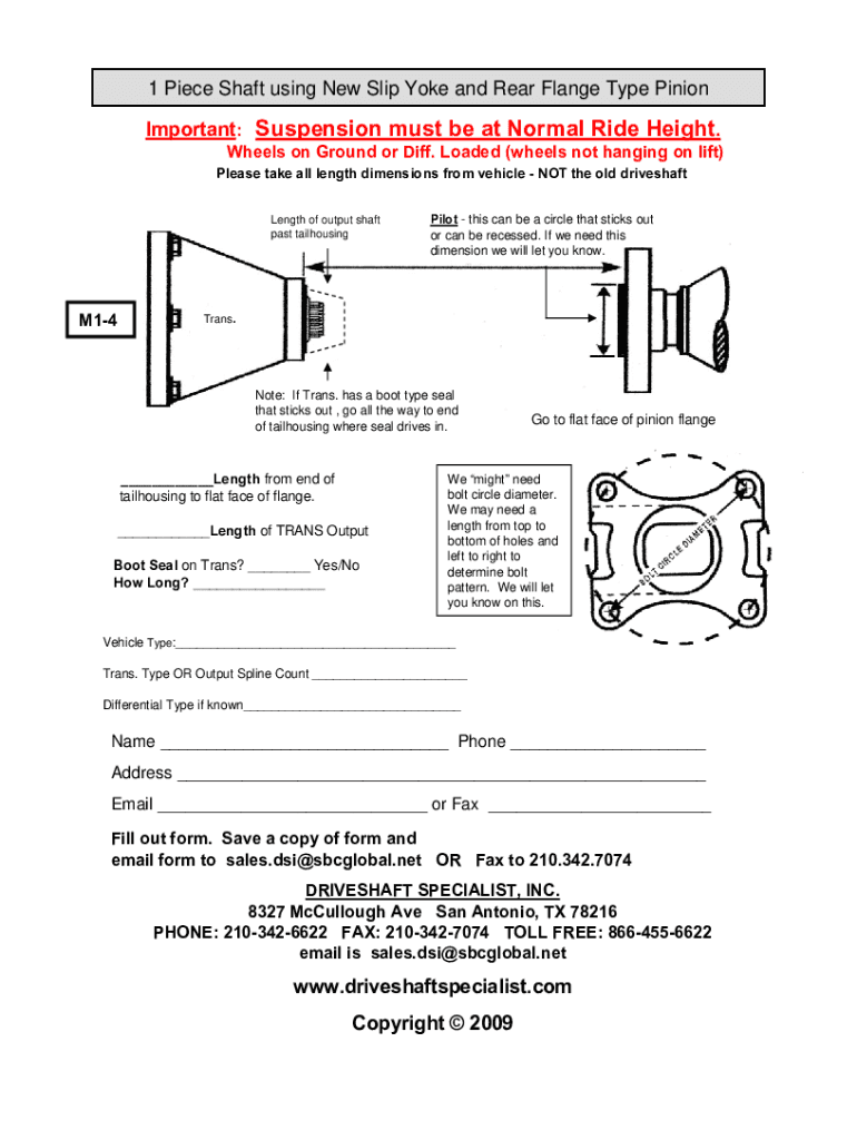Fillable Online M1-4 QUOTE - ORDER FORM.pdf - Driveshaft Specialist Inc ...