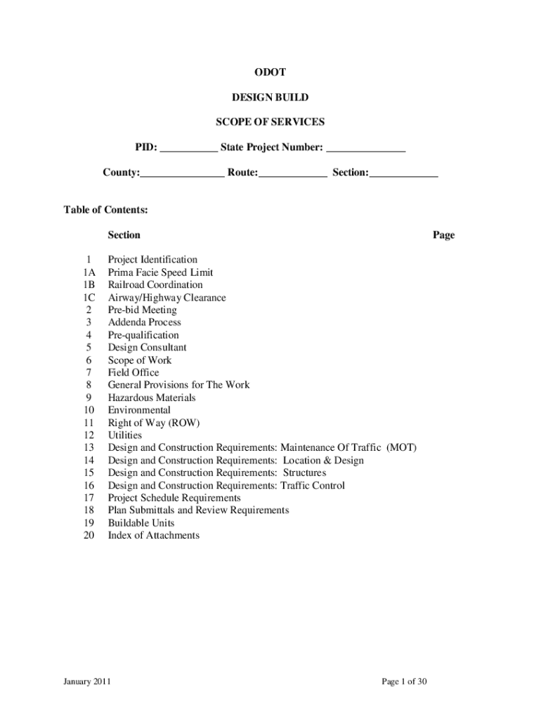 Fillable Online ODOT DESIGN BUILD SCOPE OF SERVICES PID: State Project ...