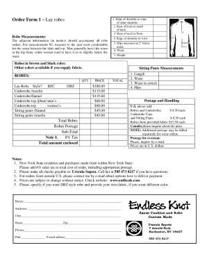 Fillable Online Order Form 1 Lay robes Fax Email Print - pdfFiller