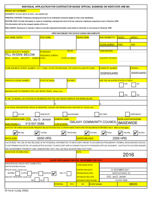 Fillable Online INDIVIDUAL APPLICATION FOR CONTRACTOR BADGE OFFICIAL ...