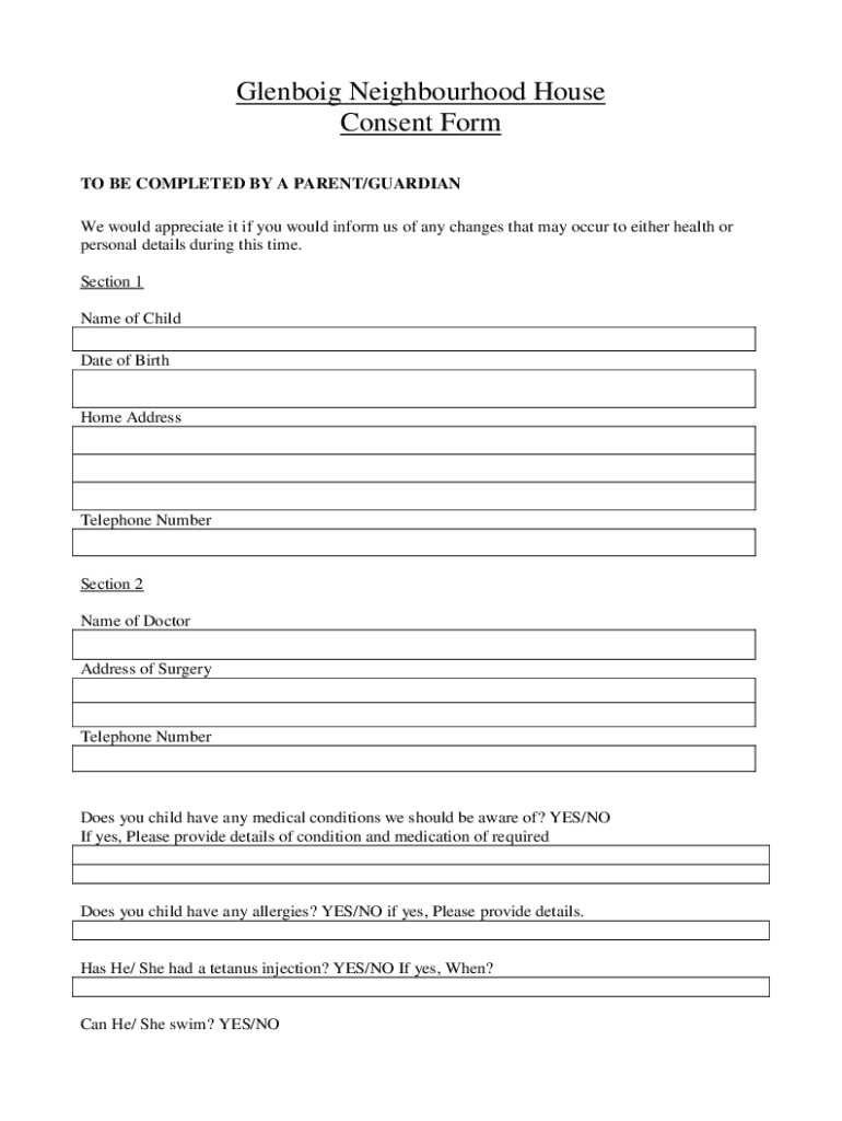 Fillable Online Glenboig NeighbourWood Consent Form Fax Email Print ...
