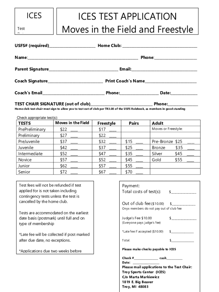 Fillable Online ICES ICES TEST APPLICATION Test Moves in the Field and ...
