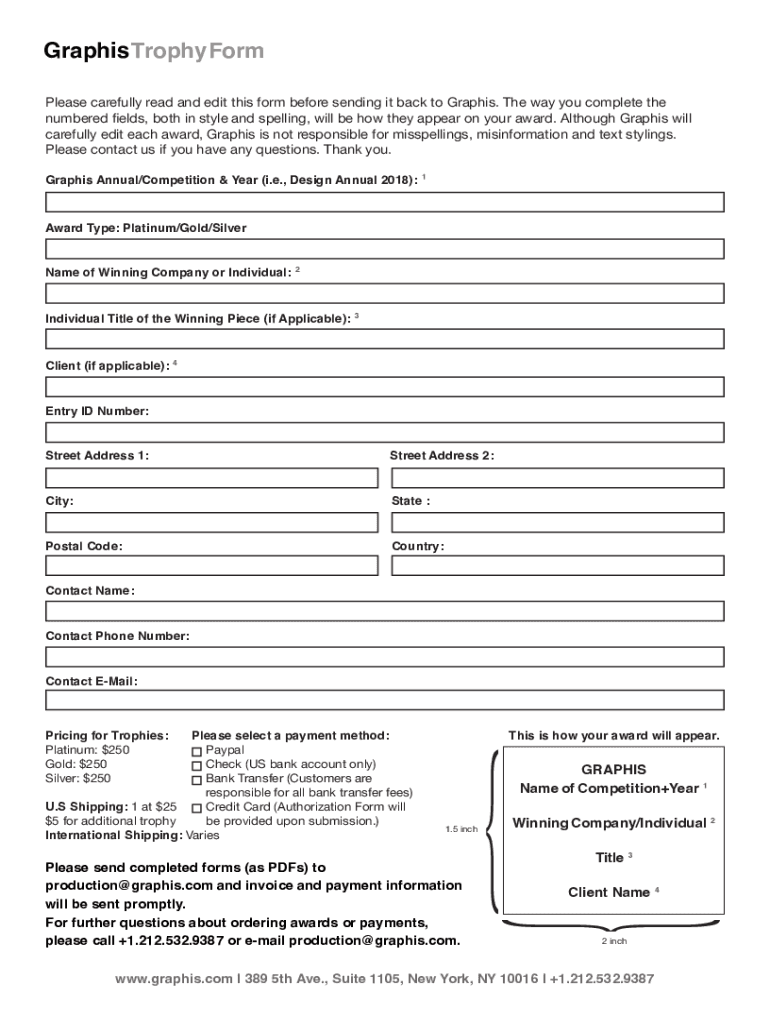 Fillable Online Graphis Trophy Form Fax Email Print - pdfFiller