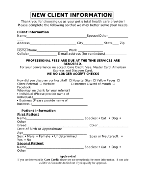 New Client/Patient Ination Doc Template | pdfFiller