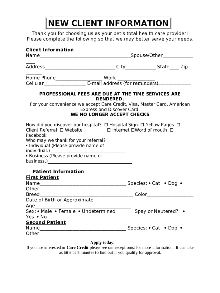 New Client/Patient Ination Doc Template | pdfFiller