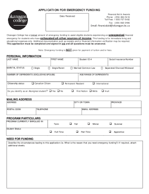 Fillable Online APPLICATION FOR EMERGENCY FUNDING Fax Email Print ...