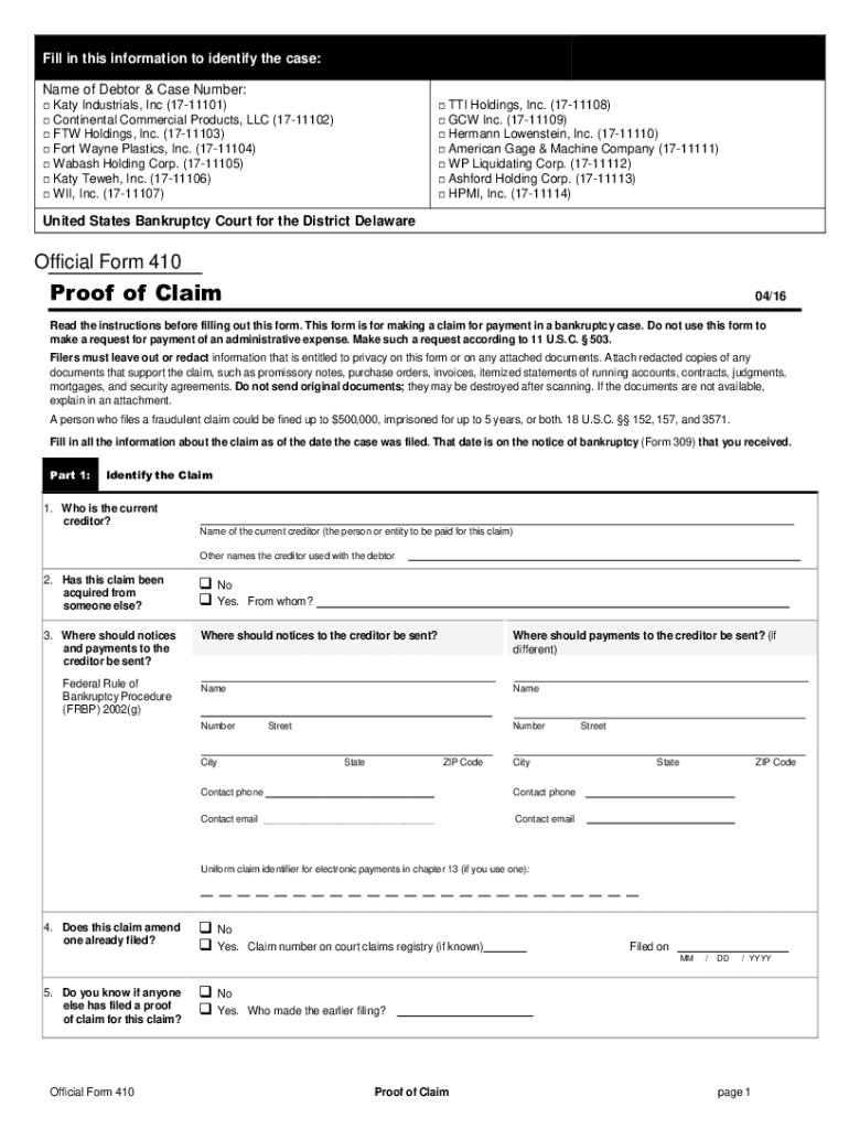 Fillable Online Official Form 410 Proof of Claim - JNDLA Fax Email ... Fillable Online Official Form 410 Proof of Claim - JNDLA Fax Email ...