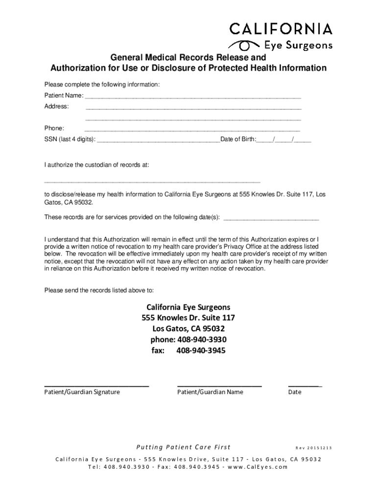 Fillable Online Generic Authorization Release Medical Information ...