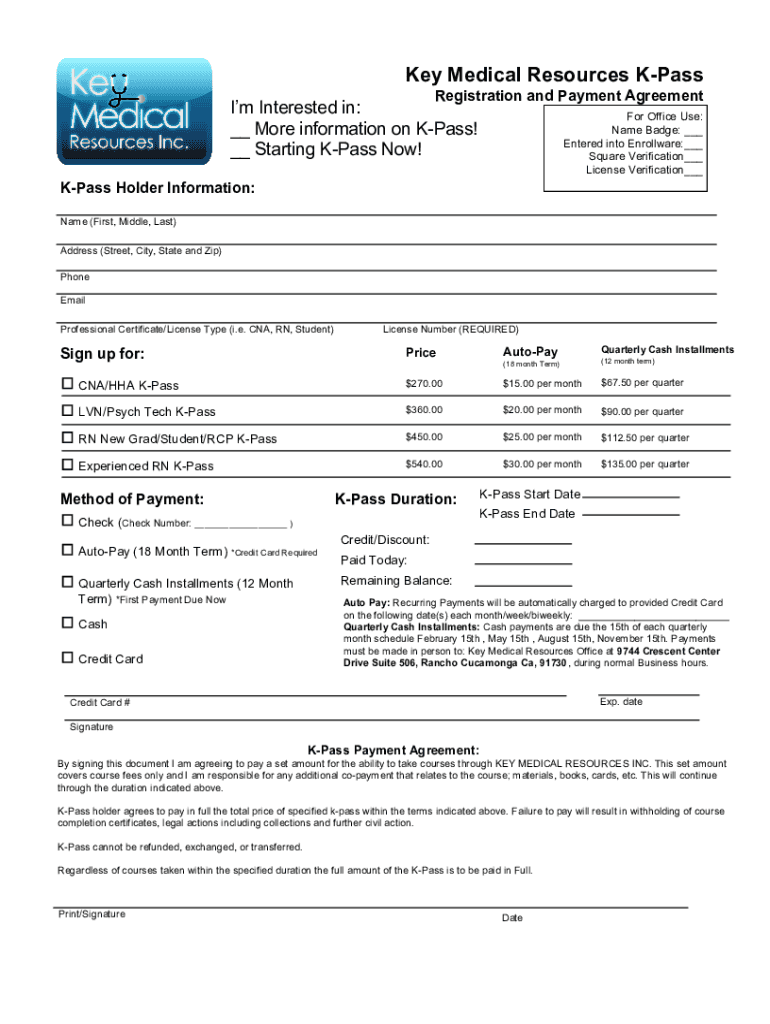 Fillable Online Key Medical Resources K-Pass Fax Email Print - pdfFiller
