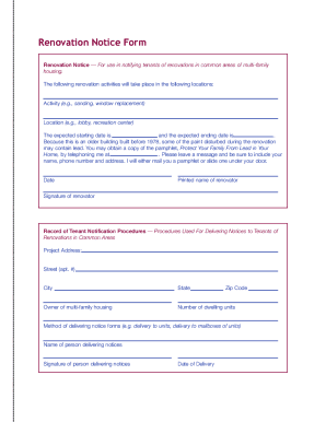 Fillable Online Renovation Notice - Sample FormLeadUS EPA Fax Email ...