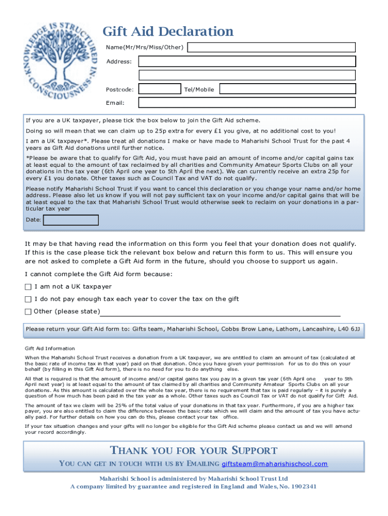 Fillable Online My Gift Aid declaration - British Heart Foundation Fax ...