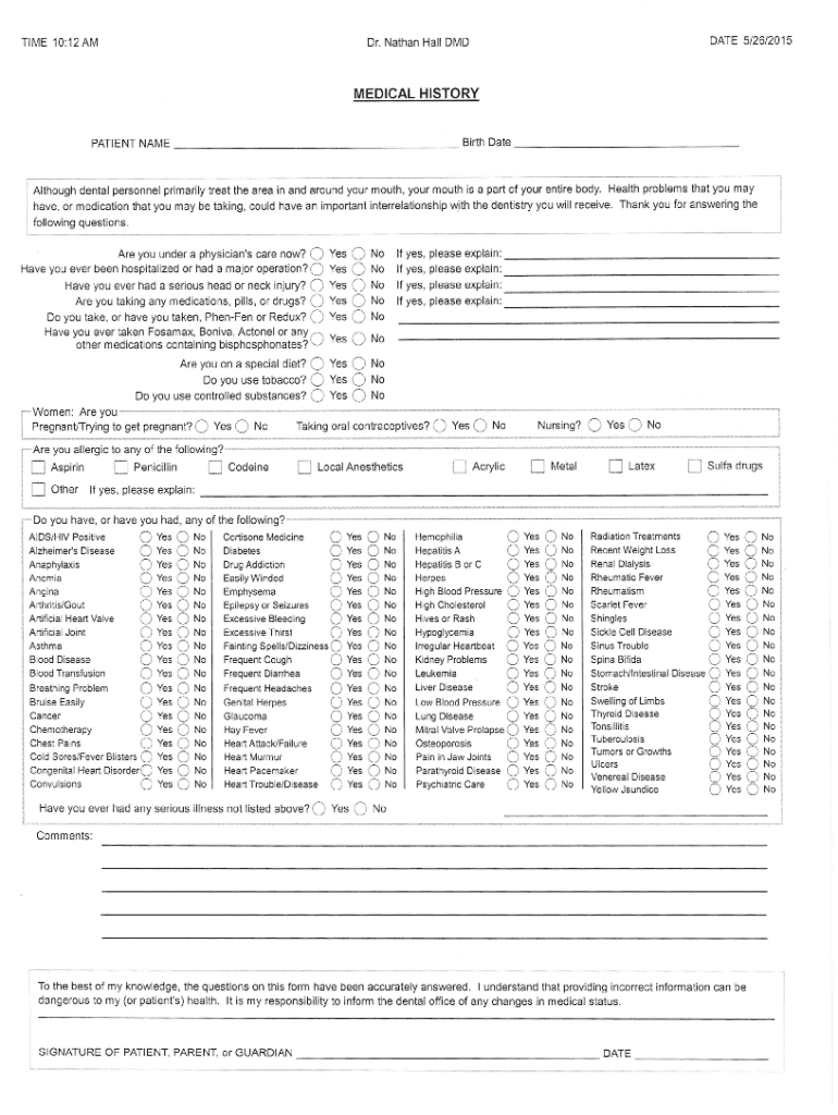 Fillable Online . Medical History Form Fax Email Print - pdfFiller