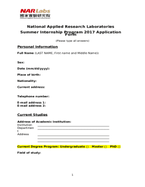 Summer Internship Program 2017 Application Doc Template | pdfFiller