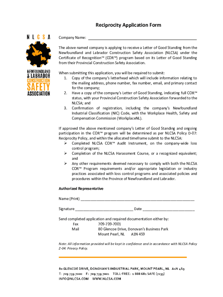 Fillable Online Reciprocity Application Form - update.docx Fax Email Print - pdfFiller