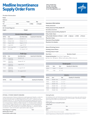 Fillable Online Medline Incontinence Supply Order Form - NH Healthy ...