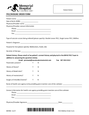Fillable Online 802966 - PICC-Midline Order Form 11.17 Fax Email Print ...