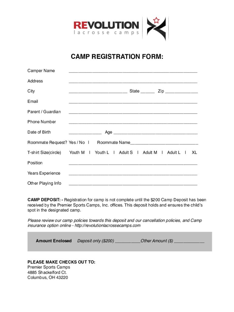 Fillable Online CAMP REGISTRATION FORM: Fax Email Print - pdfFiller