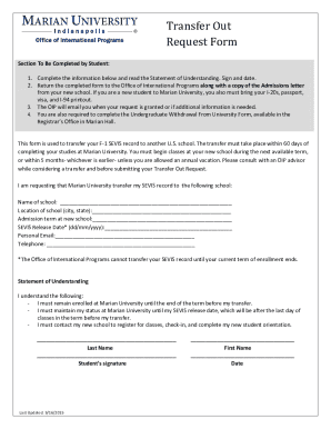 Fillable Online Transfer Out Request Form - Marian University Fax Email ...