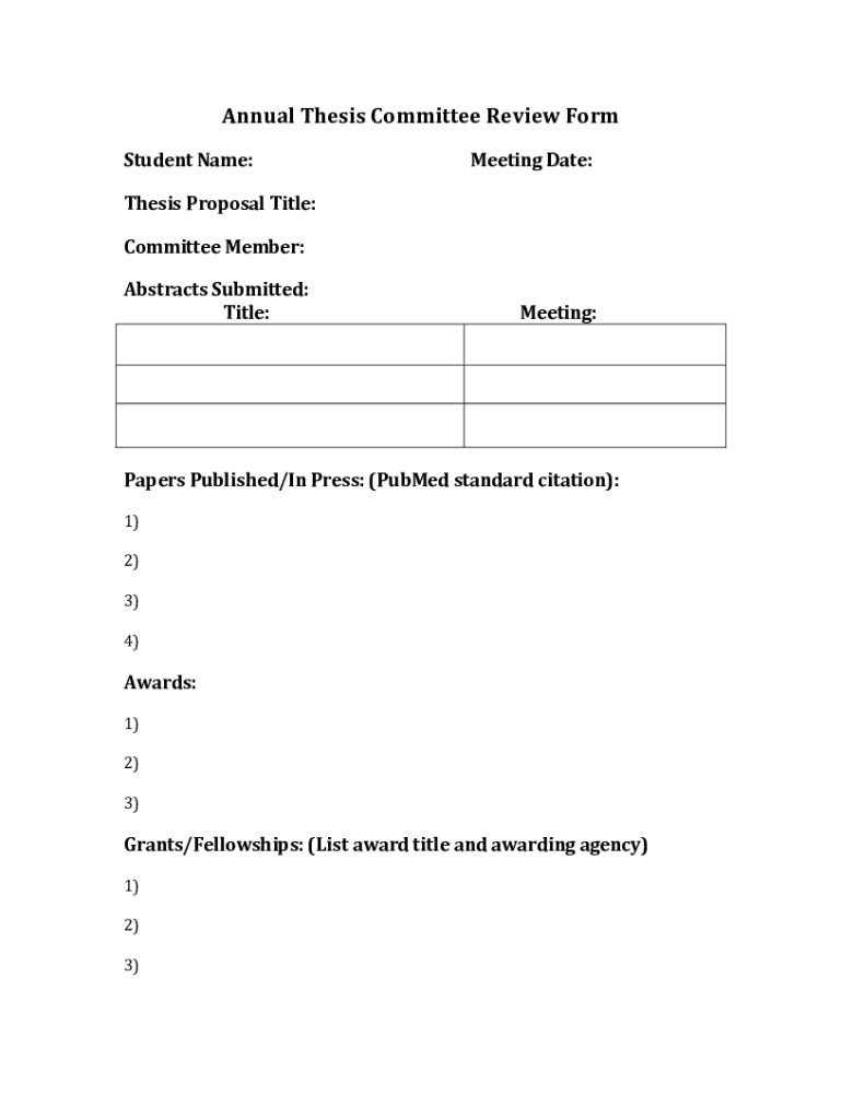 Fillable Online Annual Thesis Committee Review Form Fax Email Print ...