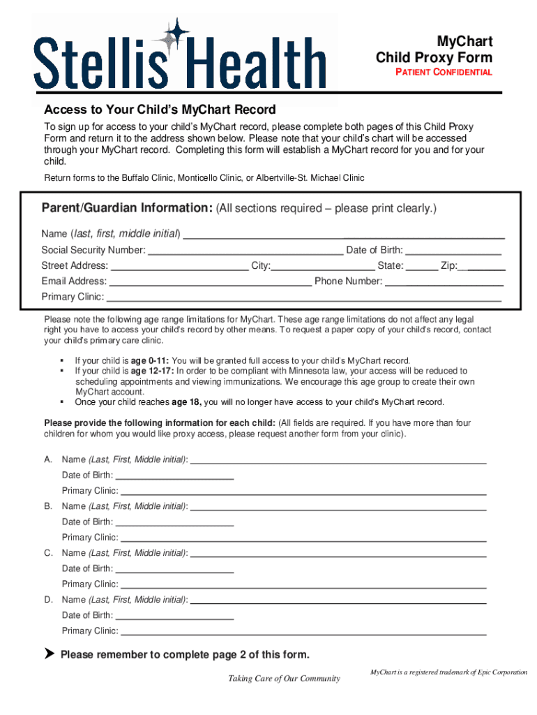 Fillable Online Proxy Access Request - MyChart - Login Page Fax Email Print - pdfFiller