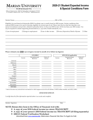 Fillable Online 2020-21 Student Expected Income & Special Conditions ...