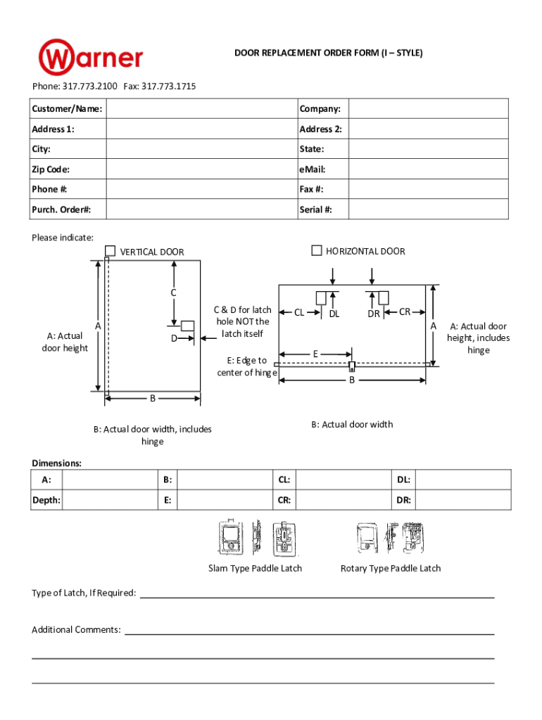Fillable Online FLUSH MOUNT DOOR REPLACEMENT ORDER FORM Flush w/Body ...
