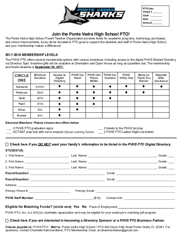 Fillable Online www-pvhs stjohns k12 fl 17-18 membership form Fax Email Print - pdfFiller