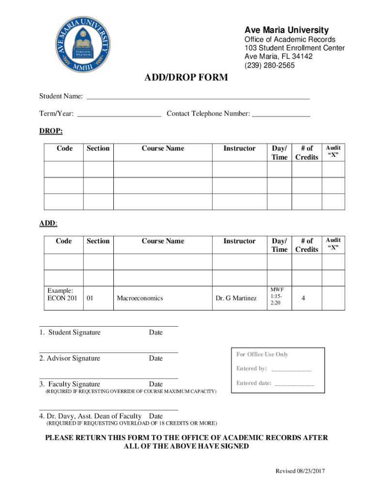 Fillable Online Add/Drop Change in Registration Form Fax Email Print - pdfFiller