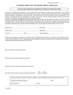 Fillable Online Academic Grievance and Grade Appeal Complaint. College ...