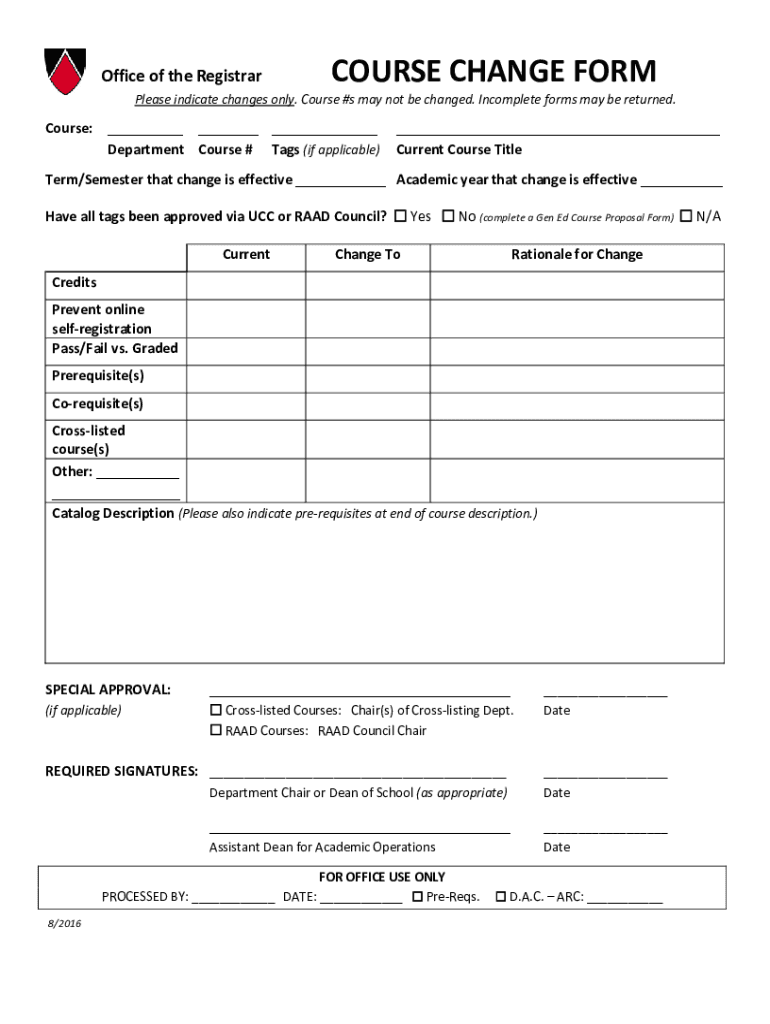 Fillable Online Final Exam Assignment Change Request InstructionsOffice ...