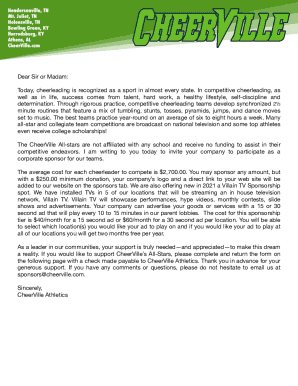 Fillable Online CheerVille Sponsor Letter Fax Email Print - pdfFiller