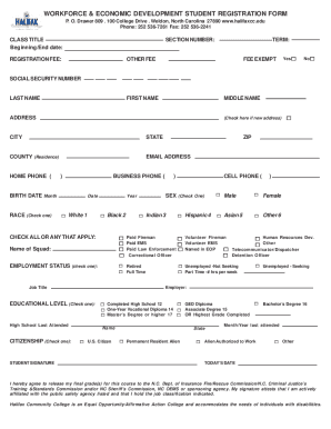 Fillable Online WORKFORCE & ECONOMIC DEVELOPMENT STUDENT REGISTRATION ...