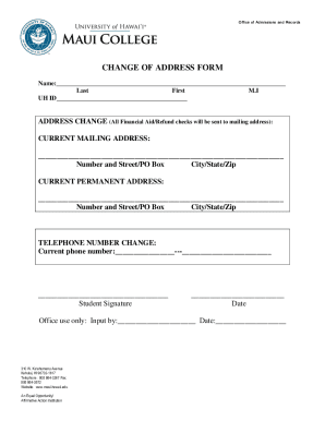 Fillable Online maui hawaii CHANGE OF ADDRESS FORM - Home - University of Hawaii Maui ... Fax ...