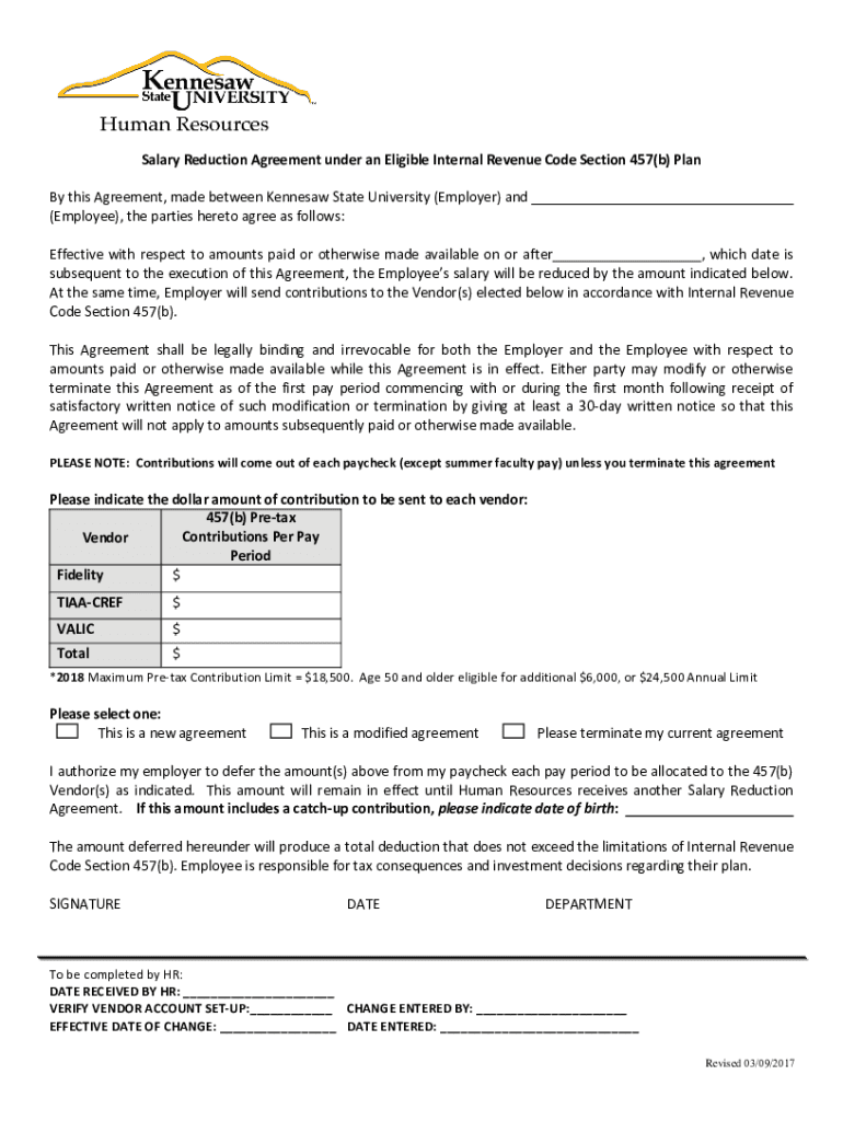 Fillable Online Salary Reduction Agreement under an ... - Human ...