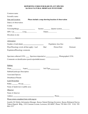 Fillable Online REPORTING FORM FOR RARE PLANT SPECIES Fax Email Print ...