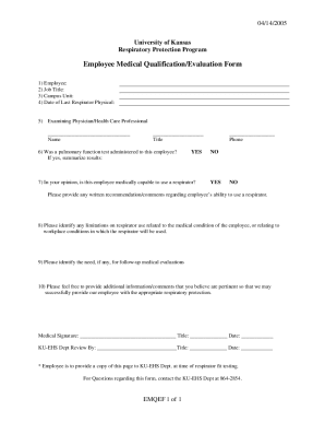 Fillable Online ehs ku Employee Medical Qualification/Evaluation Form ...
