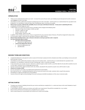 Fillable Online msa monash VAN - Booking Form + Ts and Cs.docx Fax ...