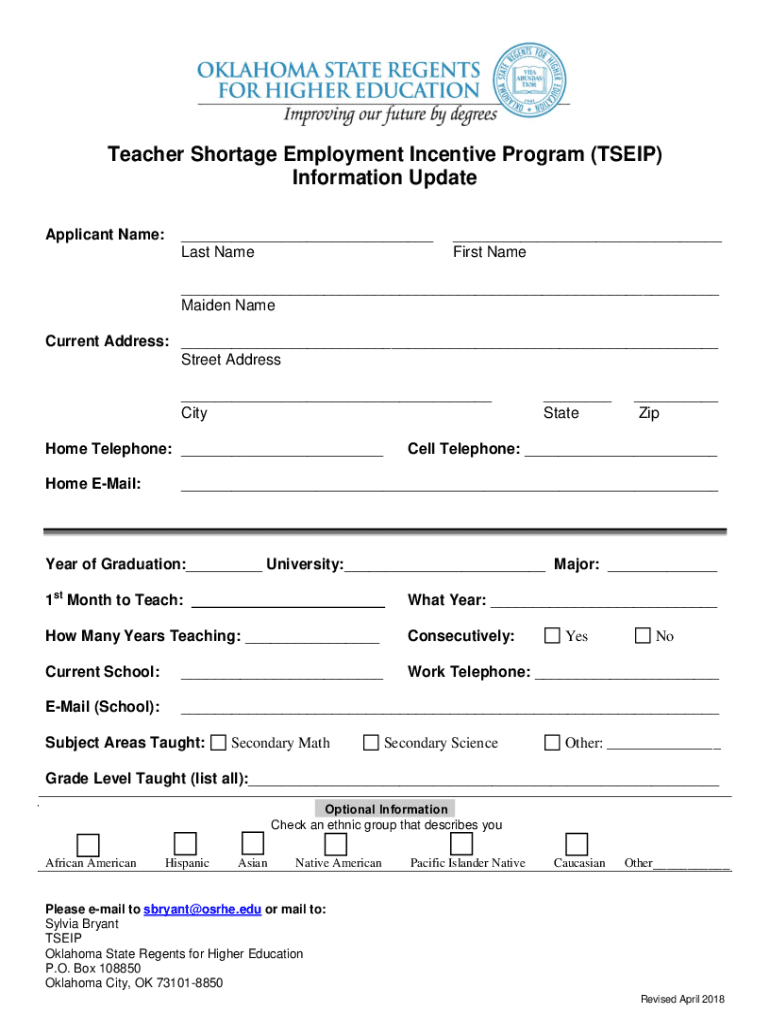 Fillable Online TSEIP Applicant Information Update Form Fax Email Print ...