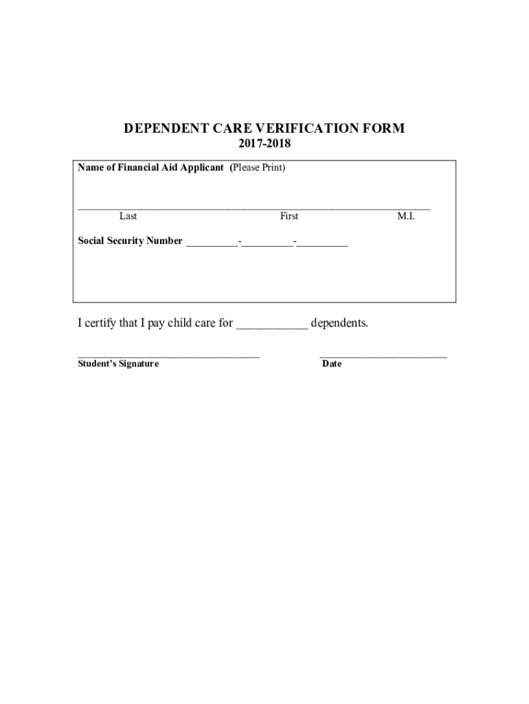 Fillable Online 17-18 Dependent Care Verification Form - Palo Verde ...