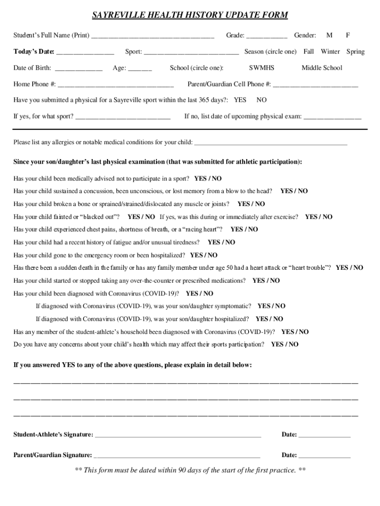 Fillable Online Health History Update Form - Health Golds Fax Email ...