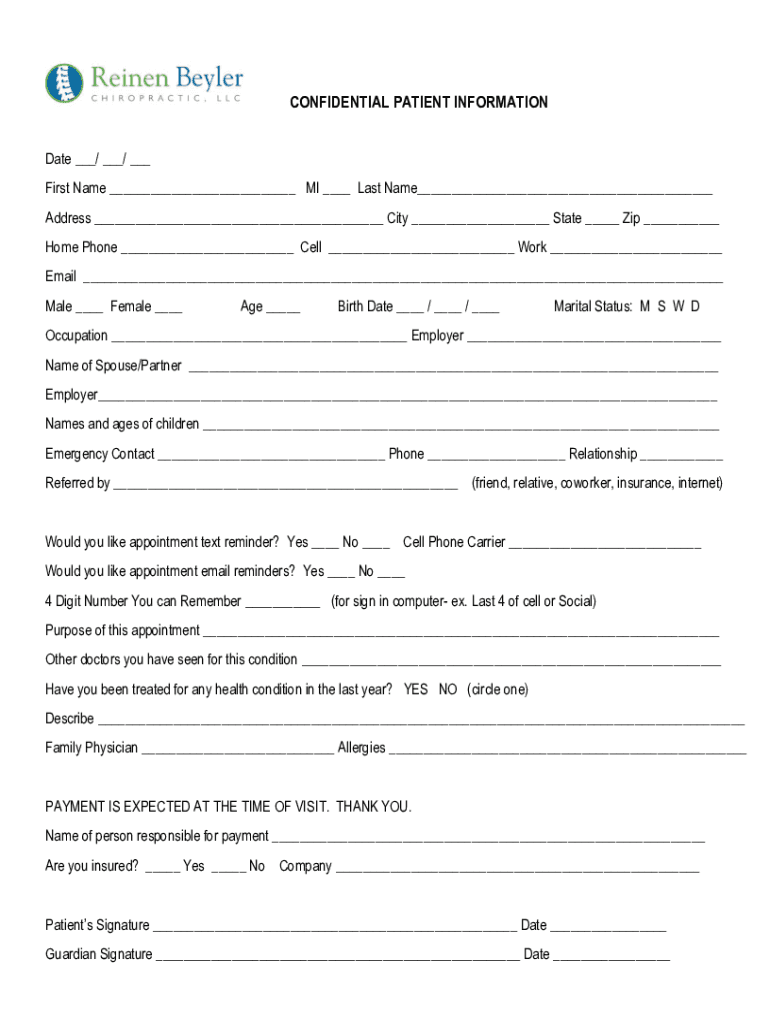 Fillable Online Patient Information (Confidential Information ...