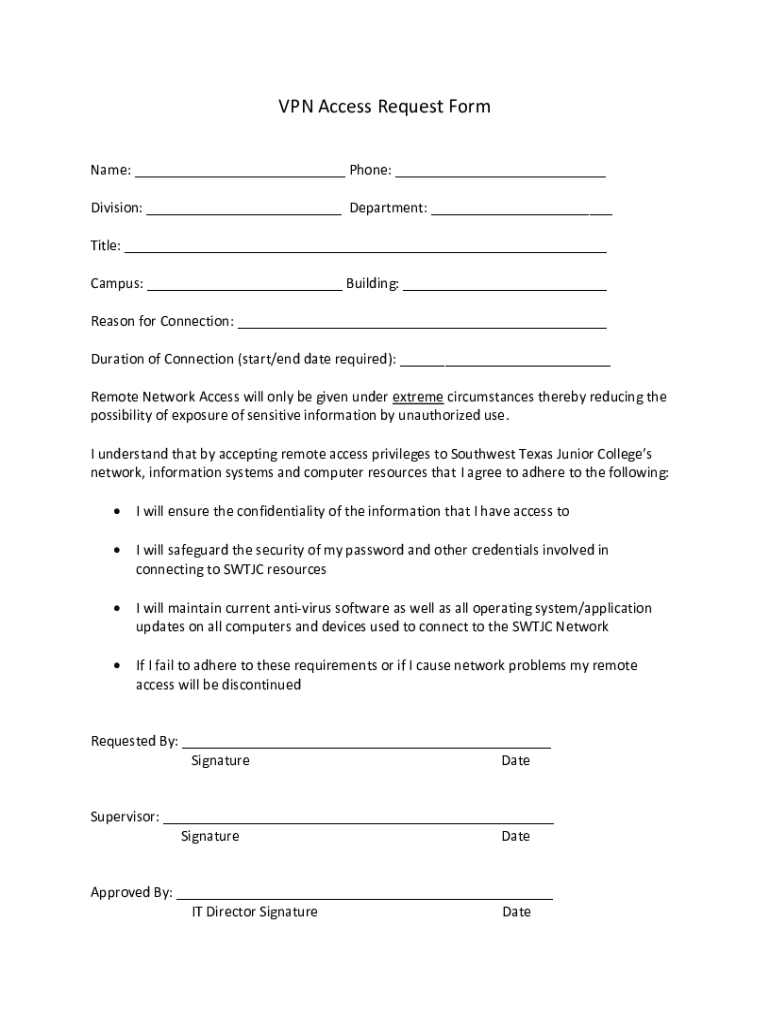Fillable Online SWTJC VPN Access Request Form Fax Email Print - pdfFiller