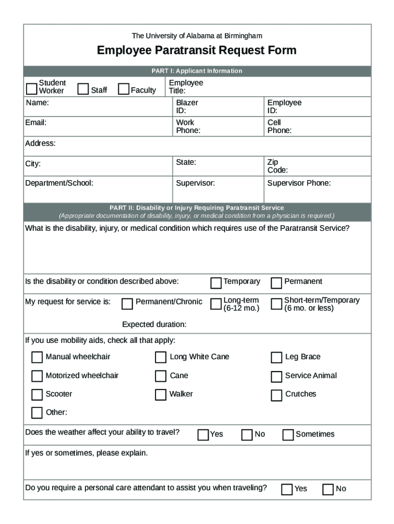 Fillable Online Employee Paratransit Request Form Fax Email Print ...