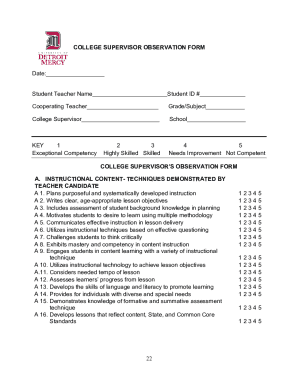 Fillable Online COLLEGE SUPERVISOR OBSERVATION FORM Fax Email Print ...